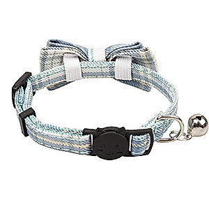 Gyapet Cat Collar Breakaway Bowtie Safety with Bell Adjustbale Kitten Puppy Solid Plaid Color Set D-[2pcs] Blue