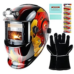 TRQWH Welding Helmets for Men Auto Darkening Welding Hood with LED Light True Color Solar Powered Welder Helmet Adjustable Wide Shade Range 4/9-13 Welder Mask for TIG MIG ARC Weld Plasma Cut Grinding