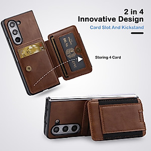 JINGANGYU JGY Samsung Z Fold 5 Case Leather Wallet, Z Fold 5 Wallet Case with Card Slots Flip PU Leather Card Holder Rugged Non-Slip Full Body Drop Protector Back case for Z Fold 5 (Flip Brown)