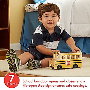 Melissa & Doug School Bus Wooden Play Set With 7 Figures - School Bus Toddler Toy For Pretend Play, Classic Toys For Kids