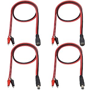 HCFeng DC Plug Power Adapter Cable, 12V DC Male/Female Jack to Alligator Clip Power Cable DC5521(5.5mmx2.1mm) Cable with Double Alligator Clips for CCTV Camera and Lighting[4pack /50cm]