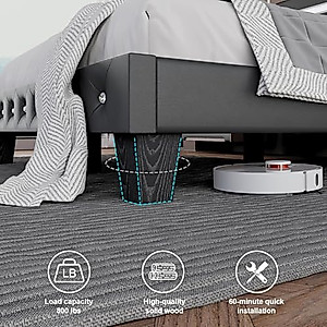 Forrise King Size LED Platform Bed Frame with Adjustable Headboard, Modern Bed Frame with Charging Station, Wooden Slats Support, Easy Assembly, No Box Spring Needed, Black