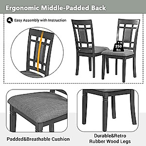 Merax 7-Piece Farmhouse Rustic Wooden Dining Set, Rectangular Table with 6 Padded Chairs, Gray