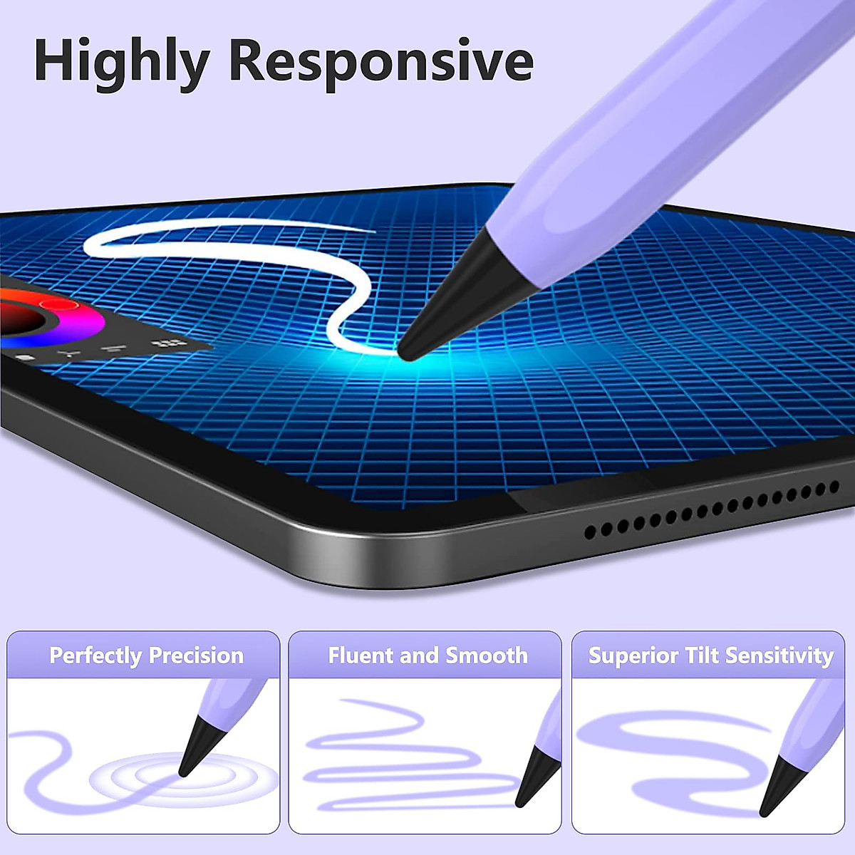 Stylus Pen for iPad 2018-2023, 15mins Fast Charge Apple Pencil for iPad 9th&10th Generation, Apple iPad Pro 11&12.9", iPad 8/7/6th Gen, iPad Air 3rd/4/5th Gen, iPad Mini 5/6th Gen (Black Purple)
