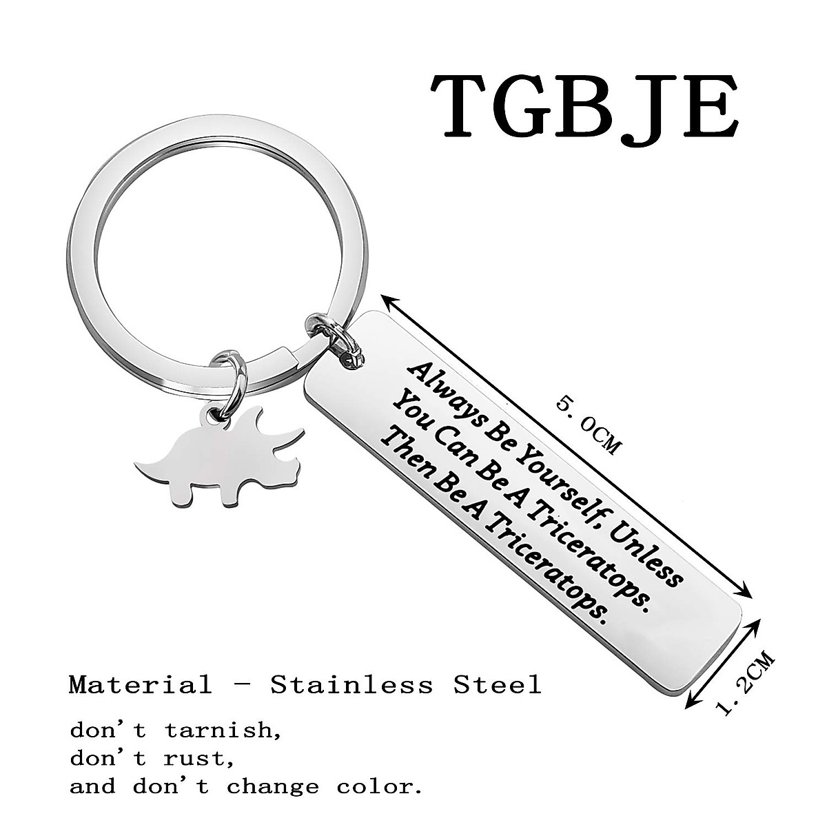 TGBJE Triceratops Stainless Steel Keychain (Dinosaur, Modern Style, 5*1.2cm, for Dinosaur Lovers)