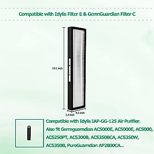 Drolma Size E H13 HEPA Replacement Filter, Compatible with Idylis Air Purifier FIL-GG-125, IAP-GG-125, Fit GermGuardian FLT5000 Series AC5000 Filter C Air Purifiers, 2 HEPA&2 Carbon Pre-filters