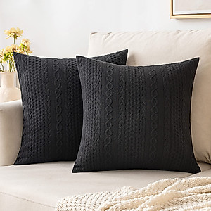 MIULEE Decorative Throw Pillow Covers Set of 2 Super Soft Modern Stretchy Embossed Patterned Cushion Covers for Farmhouse Couch Sofa Livingroom Bed,Black 18x18 inch