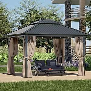 COWVIE Double Roof Galvanized Steel Patio Gazebo (10x12 ft) with Curtains and Netting for Patio, Backyard, Deck, Lawns