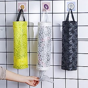DCQRY 3Pack Plastic Bag Holder, Wall Mount Grocery Bag Holder with 10Hooks, Mesh Hanging Storage Organizer, Shopping Bag Storage Dispenser Trash Bag Holder for Home Kitchen