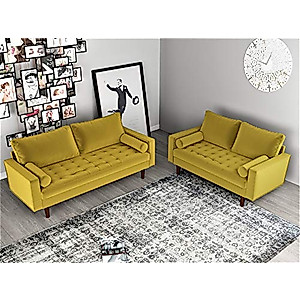 Container Furniture Direct Womble Modern Velvet Upholstered Living Room Diamond Tufted Chesterfield Sofa with Gleaming Nailheads, Textured Gold