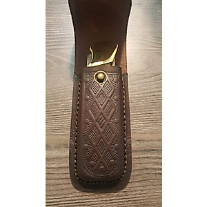 Brown Textured Leather Knife Sheath - Holds a Buck 110. 5" Case. Antique Snap