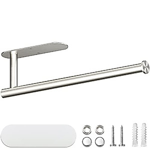 VMVN Paper Towel Holder Under Cabinet, Adhesive Wall Mount Paper Towels Holder,Kitchen Towel Holder, Stainless Steel Paper Holder for Kitchen Bathroom with Screws