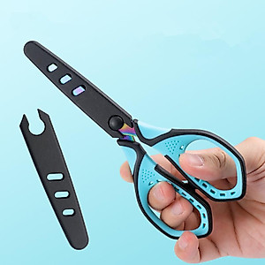 Colorful Titanium Non-Stick Scissors with Cover/Cap, All Purpose Fabric Sewing Scissors Office Craft Scissors SoftGrip Sharp Shears Cutter for Home School Supplies (Blue & Rainbow)