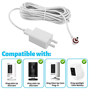 Kakajuelo Camera Power Cord, Compatible with Ring Stick Up Cam 2nd/3rd Gen Battery/Plug in, Ring Spotlight Cam Battery/Plug in, 16Ft Long Cable, Waterproof (1Pack)