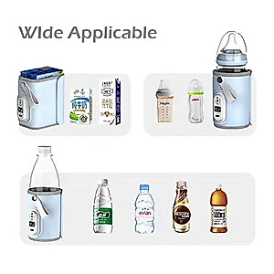 Elfzone Portable Baby Bottle Warmer - 40-50 Degrees Adjustable - Smart Travel Bottle Heater for Breastmilk Milk Water, Fast Milk Warmer for Baby, Blue, 40-50℃ Adjustable