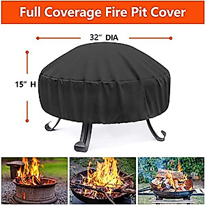 Vodche Fire Pit Cover Round for Fire Pit 22 Inch - 32 Inch, 420D Heavy Duty Outdoor Fire Pit Cover Full Coverage Patio Outdoor Fireplace Cover, Waterproof, Dustproof and Anti UV, Fit All Seasons