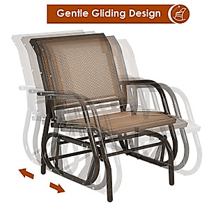 Giantex Swing Glider Chair W/Study Metal Frame Comfortable Patio Chair Love-Seat for Garden, Porch, Backyard, Poolside, Lawn Outdoor Rocking Chair (1, Brown)