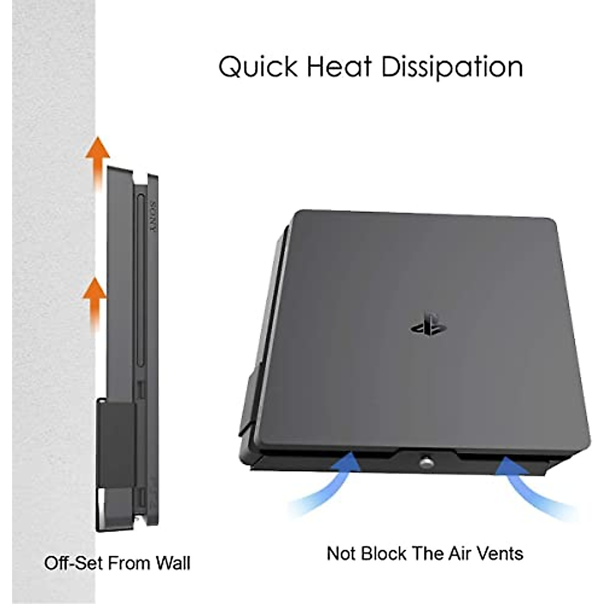 Monzlteck New Wall Mount for PS-4 Slim, Near or Behind TV, Space Saving,Customized to Perfectly Fit PlayStation4 Slim,Easy to Install