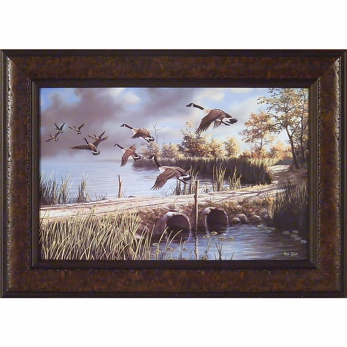 Lifting to The North by Ken Zylla 14.5x20 Canadian Canada Geese Waterfowl Birds Lake Framed Art Print Wall Décor Picture