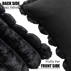 Neelvin Black Faux Fur Cozy Soft Plaid Decorative Throw Pillow Covers 16x16 inch Set of 2,Velvet Pillowcase Cushion Case for Sofa Couch