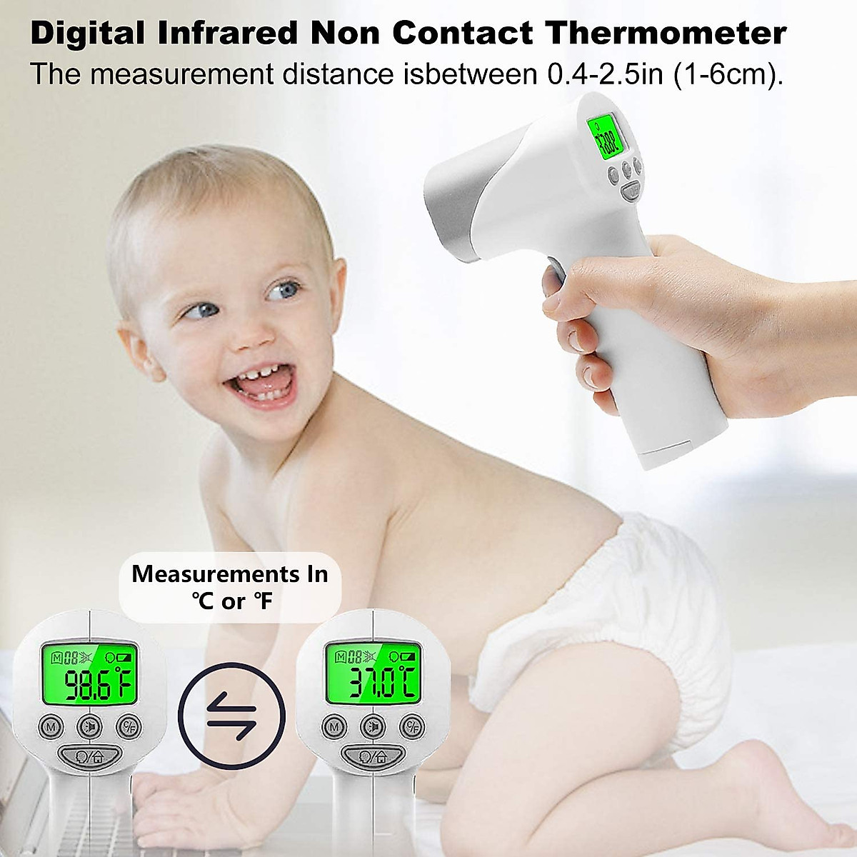 Medical Grade Heavy Duty Touchless Infrared Forehead Thermometer, for Adults & Baby Thermometer Gun, Instant Results