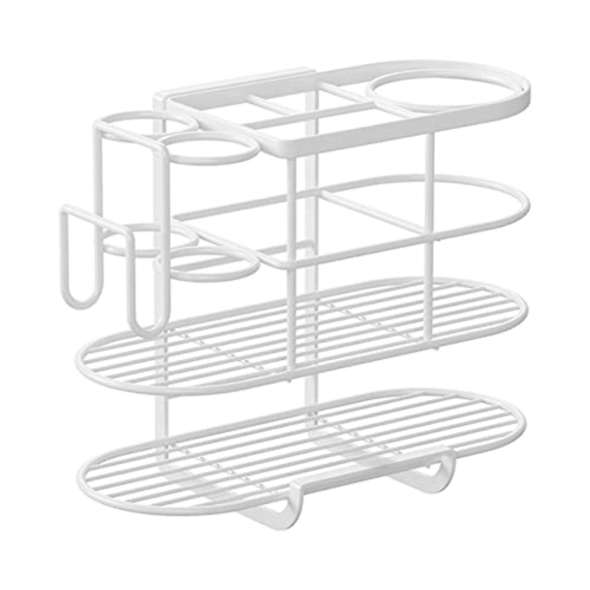 dpityserensio Hair Dryer Holder, Hair Tool Organizer, Wall Mount Metal Iron Blow Dryer Organizer, Bathroom Organizer Rack, Storage Basket for Comb, Curling Wands, Flat Irons (white)