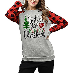 PECHAR Just A Girl Who Loves Christmas Sweatshirt for Women Christmas Tree Graphic Shirts Xmas Long Sleeve Pullover Tops