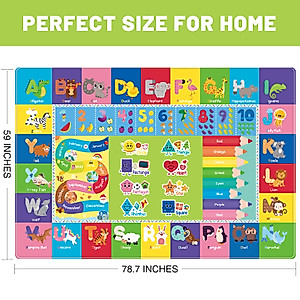 Kids Play Rug for Baby Play Mat for Floor, 78.7 x 59 Inches Kids Rugs for Playroom, Playtime Collection ABC, Numbers, Animals, Month, Season Educational Area Rug for Kids Room Classroom