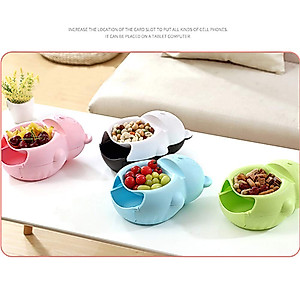 Hemoton Double Layer Snack Bowl with Phone Holder Bear Shape Lazy Candy Dish Nut Serving Plate Organizer for Pistachio Sunflower Seeds Edamame (Pink)