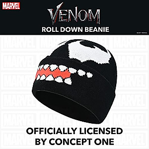 Marvel Venom Intarsia Roll Down Cuff Beanie Hat, Black, One Size
