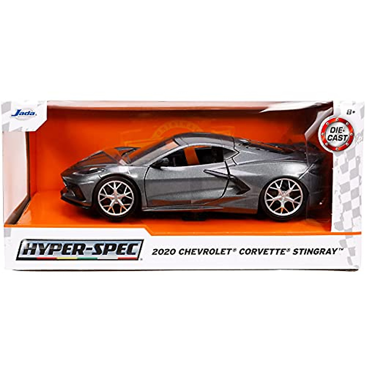 2020 Chevy Corvette Stingray C8 Dark Gray Metallic Hyper-Spec Series 1/24 Diecast Model Car by Jada 32716