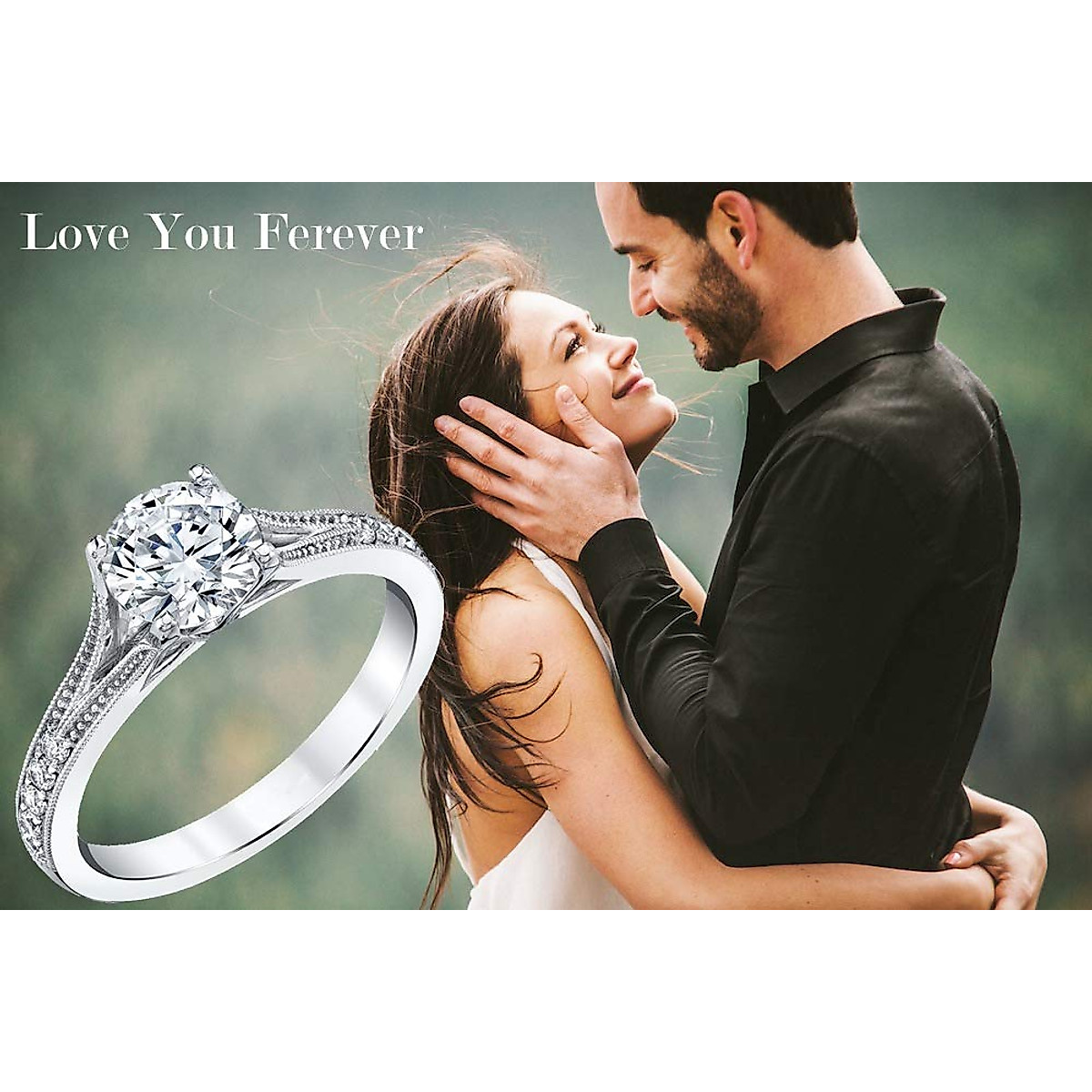 Blocaci 1-1/4 Carat(ctw) Moissanite Engagement Rings for Women Wedding Anniversary Rings 925 Sterling Silver 10K 14K 18K Gold with Text Engraving (14K Gold)