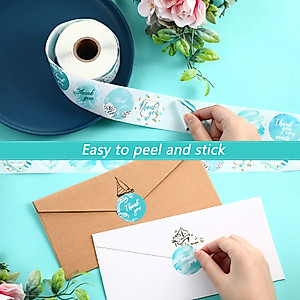 600 Pieces Thank You Roll Stickers Blue Watercolor Thank You Adhesive Stickers Business 1.5 Inch Thank You Envelope Sealing Stickers for Business Bridal Baby Shower Wedding, 8 Designs