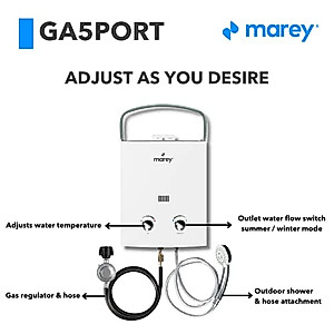Marey GA5PORT Portable Propane Gas Tankless Water Heater, Small, White