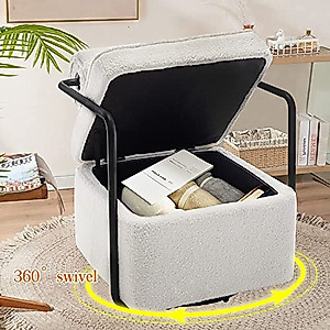 Alunaune Upholstered Sherpa Swivel Storage Living Room Chairs Set of 2, Modern Accent Chair Fuzzy Arm Club Chair Couch, Mid Century Single Sofa Guest Reception Lounge Chair Indoor for Bedrooms-White