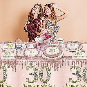 algpty 30th Birthday Decorations Plates Set Rose Gold | Service for 20 | 30th Birthday Party Supplies Rose Gold with Plates, Cups, Napkins, Tablecloth | 30th Birthday Supplies Tableware for Women