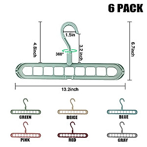 6 Packs of Hangers Space Saving for clothes, Small Space Saving, Magic Hanger Organizer, Shirt Organizer for Closet, Dress Organizer with 9 Holes for Closet Storage,Multi-Purpose Plastic Magic Hangers