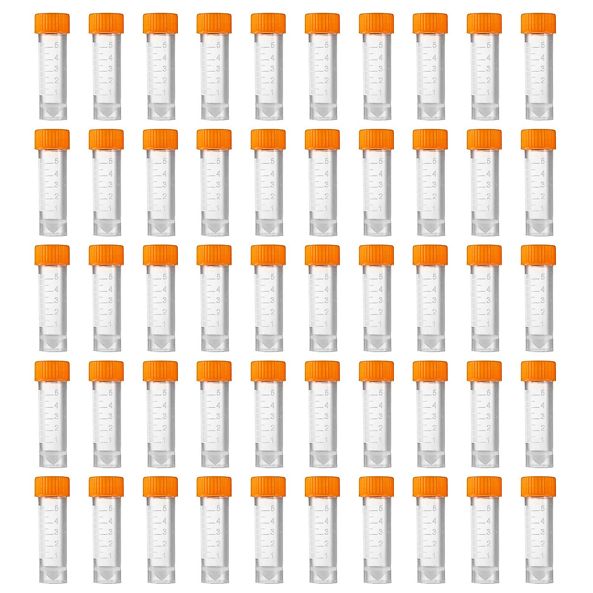 Eowpower 50 Pieces 5 ml Flat Bottom Plastic Graduated Sample Vial Storage Container Tube Tubes with Screw Caps