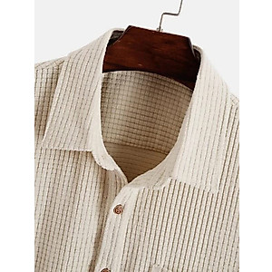 ZAFUL Men's Retro Short Sleeve Corduroy Shirt Casual Button Down Shirts White M