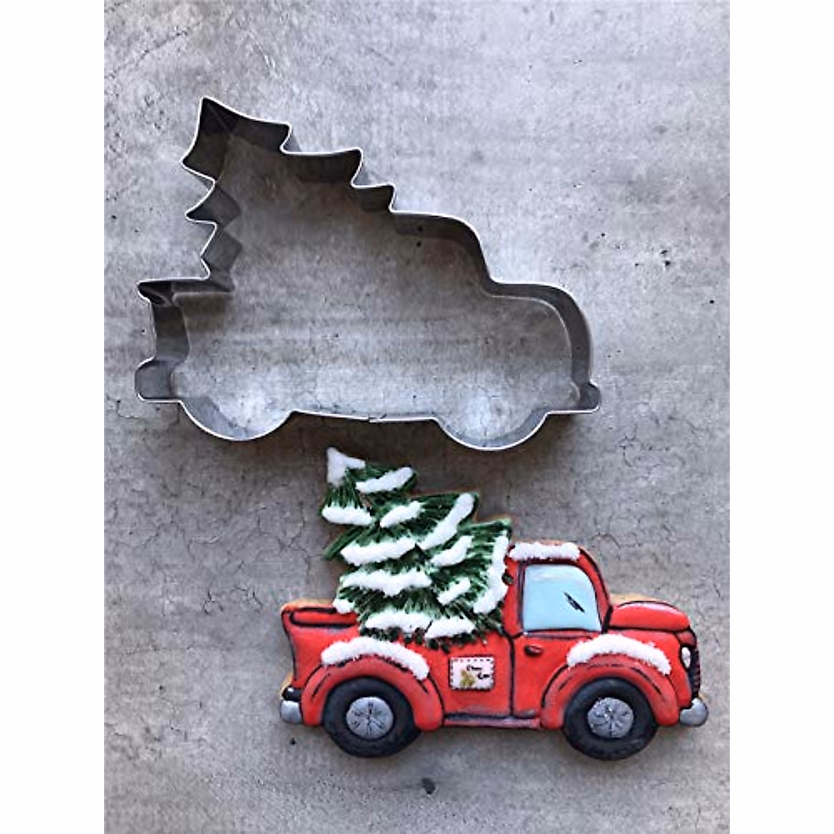 LILIAO Christmas Cookie Cutter Set, 4-pc, Pickup Truck with Christmas Tree, Christmas Tree, Light Bulb and Christmas Ornament Biscuit Fondant Cutters, Stainless Steel