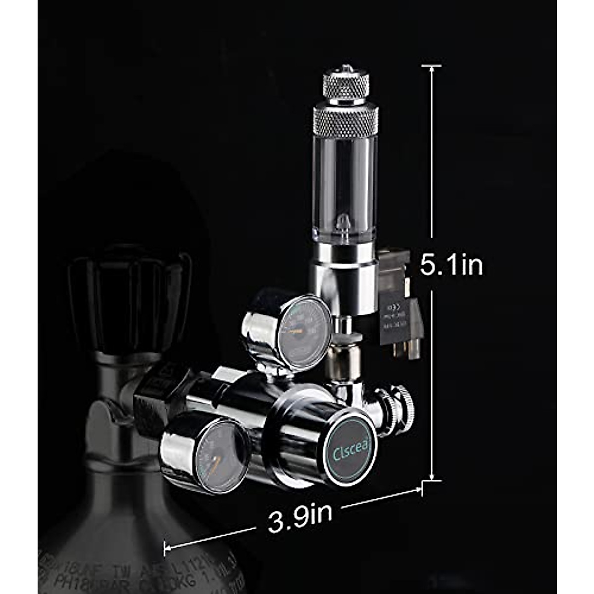 Clscea Aquarium CO2 Regulator Dual Gauge with Bubble Counter and Solenoid Valve, Single Stage