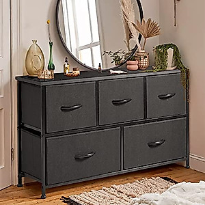 Shahoo Fabric Dresser for Bedroom with 5 Drawers Wide Chest Storage Cloth Organizer, Living Room, Hallway, Nursery, Black