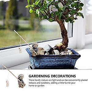 YARNOW 3Pcs Mini Fisherman Figurines Ceramics Chinese Mudman Sitting Fishing Garden Statue Ornament for Fish Tank Micro Landscape Bonsai Fairy Garden Decorations,3.5x3cm