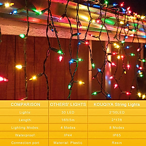 KOUQIYA Battery Operated Christmas Lights, 2 Set of 17ft 50 LED Mini String Lights with Auto-Timer 8 Modes Waterproof Tree Lights (Blue, 50 LEDs x 2 Pack)