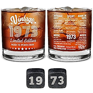 Henghere 50th Birthday Gift for Men, Happy 50 Year Old Birthday Gifts, Vintage - 50th Birthday Decorations Party Supplies for Dad Grandpa Husband -11 oz Whiskey Glass