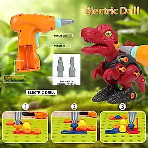 Dinosaur Take Apart Toys with Electric Drill for Kids, Dinosaur Toys for Kids 3-5, Dinosaurs Building Construction Toy Set Educational Learning STEM Toys Gift for 3 4 5 6 7 Year Old Boys & Girls