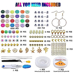 Segden 6000pcs Clay Bead Bracelet Kit,Polymer Flat Beads for Bracelet Making Kit,24 Colors Heishi Beads Letter Beads Spacer Beads for Friendship Bracelets with Charms Elastic Strings