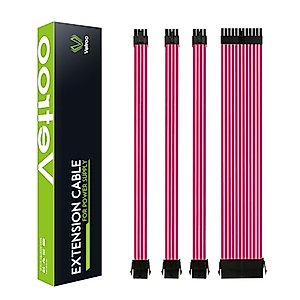 Vetroo PSU Extension Cable Sleeved Customization Mod PC Power Supply Cable, Soft Nylon Braided with Comb Kit 18AWG ATX/EPS/8 Pin PCI-E/6+2 Pin PCI-E (Pink)