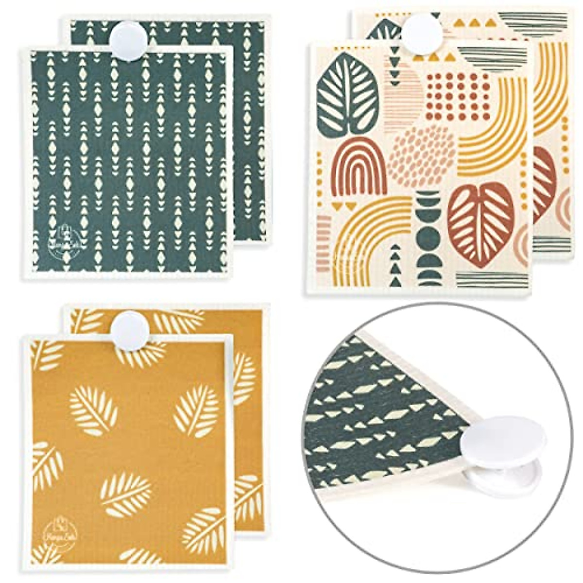 Harps&Seb Reusable Swedish Dishcloths for Kitchen – Super Absorbent Washable Swedish Dish Towels with Convenient Hanging Clips – Odorless Non Scratch Cellulose & Cotton Dish Cloth Set – 6 Pack