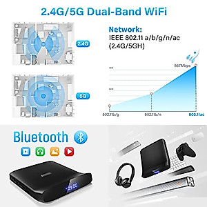 KRGEMS Android 11.0 TV Box,Streaming Media Player,Cortex-A35,4G+64G,with Digital Display,Support 2.4GHz/5GHz WiFi,10/100M LAN,4K@60fps,Bluetooth 5.0